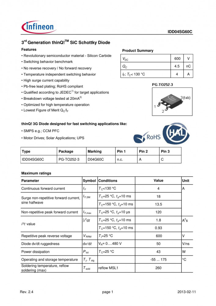 IDD04SG60CXTMA2 datasheet page 1