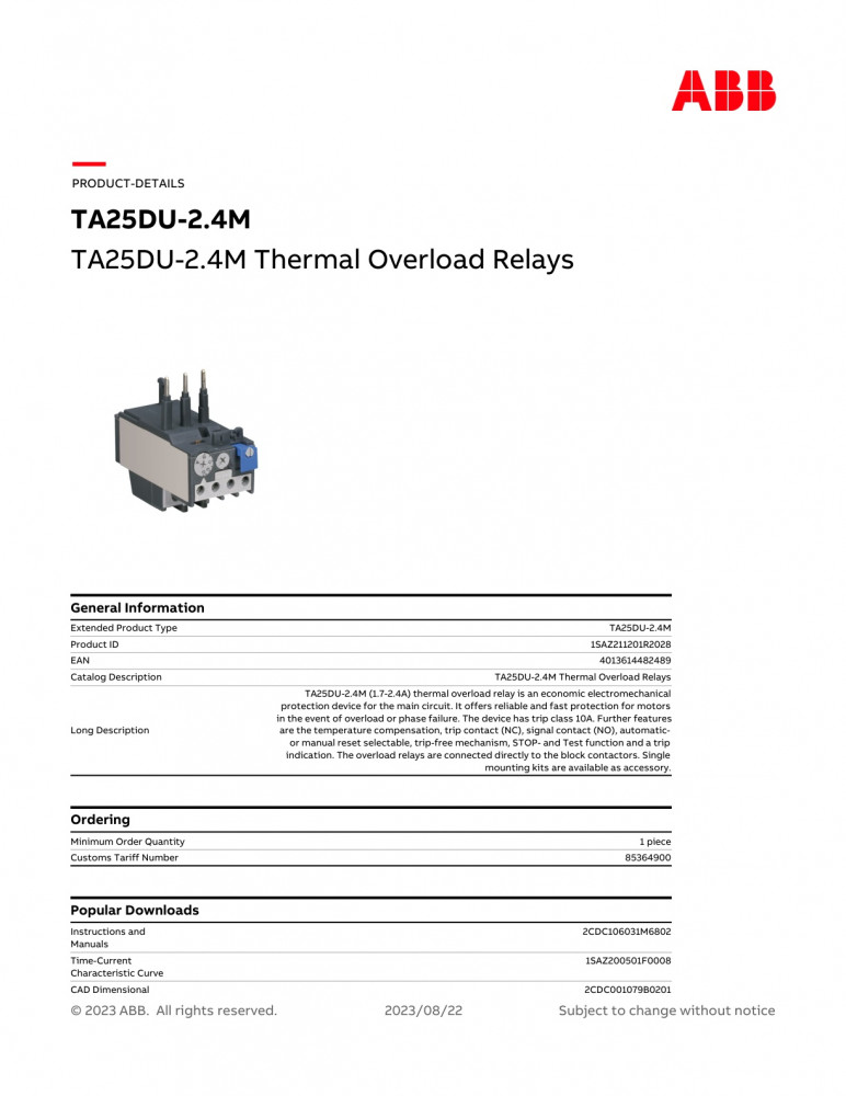 TA25DU-2.4M technical document page 1