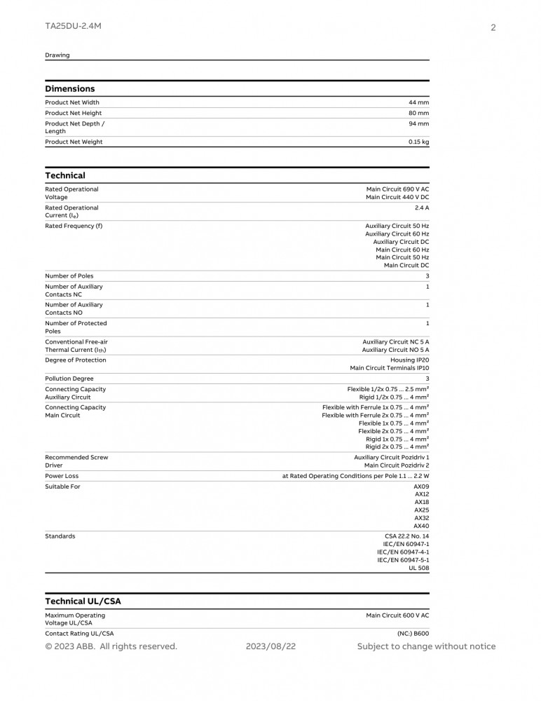 TA25DU-2.4M technical document page 2