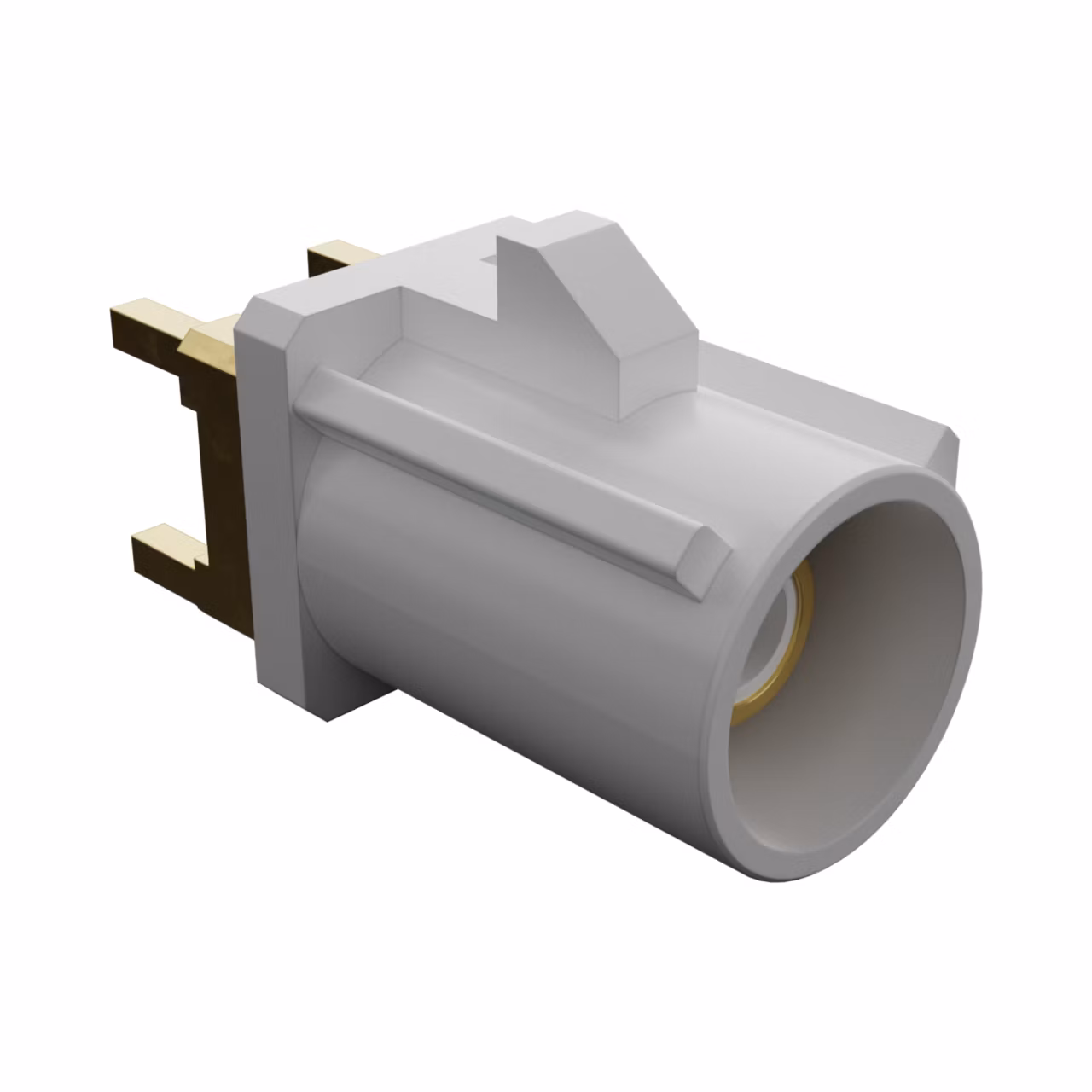 FAKRA Jack, Straight, PCB Receptacle, Through Hole, Brass Body, Gold (Au) Plated, Keying Code B, Signal White, 50 Ohms for sale