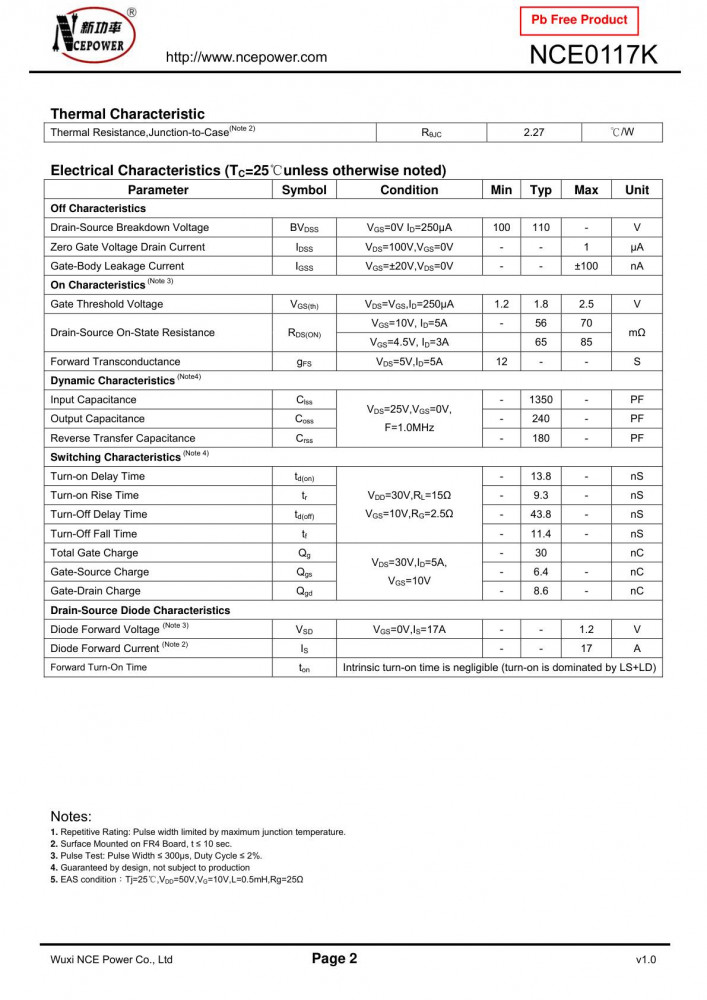 NCE0117K datasheet page 2
