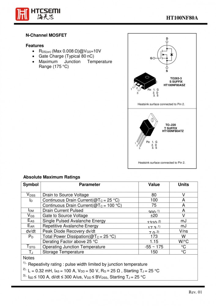 HT100NF80ASZ datasheet page 1