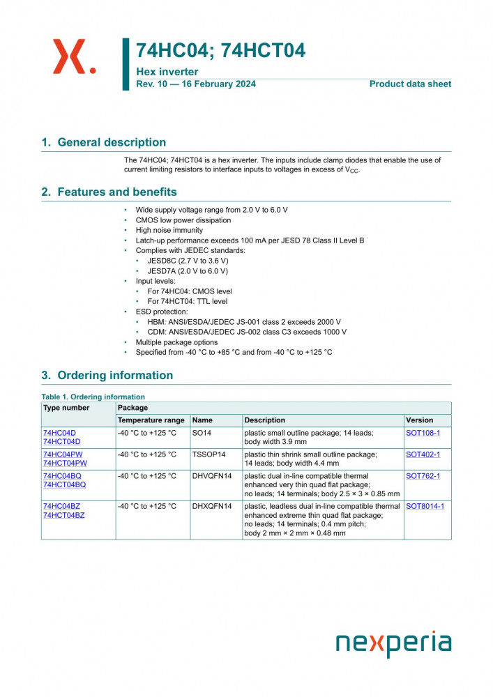 74HCT04D datasheet page 1