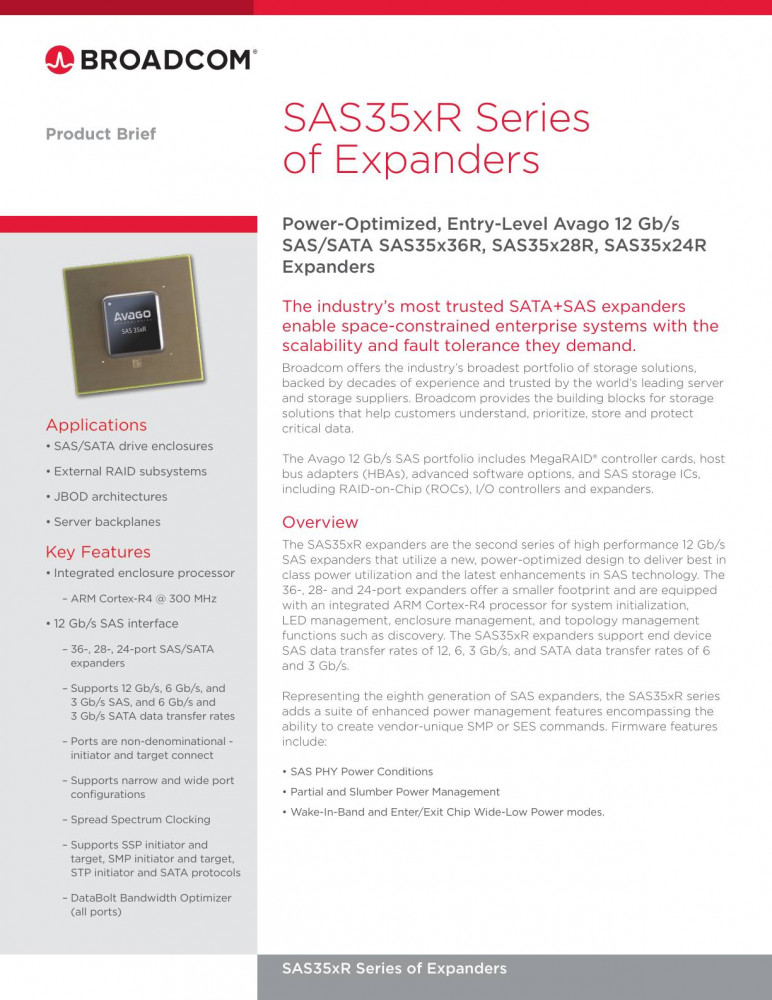 Broadcom SAS35xR product brief page 1