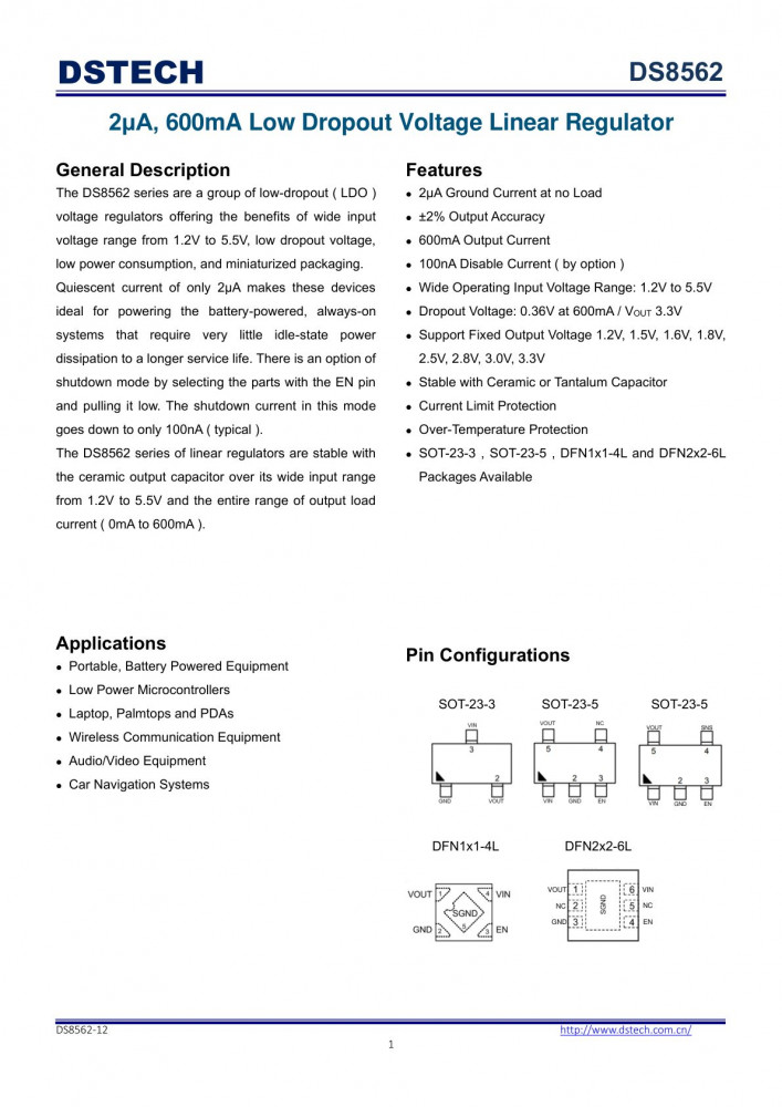 DS8562 datasheet page 1