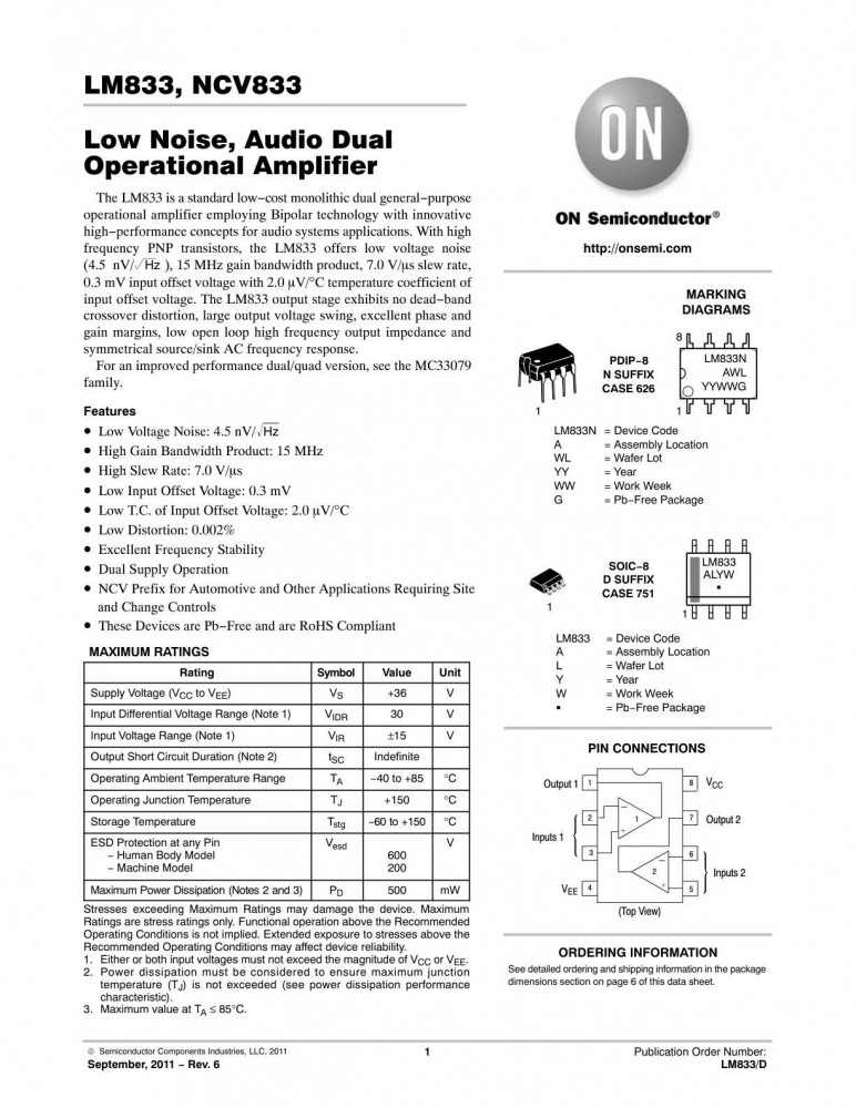 LM833DR2G datasheet page 1