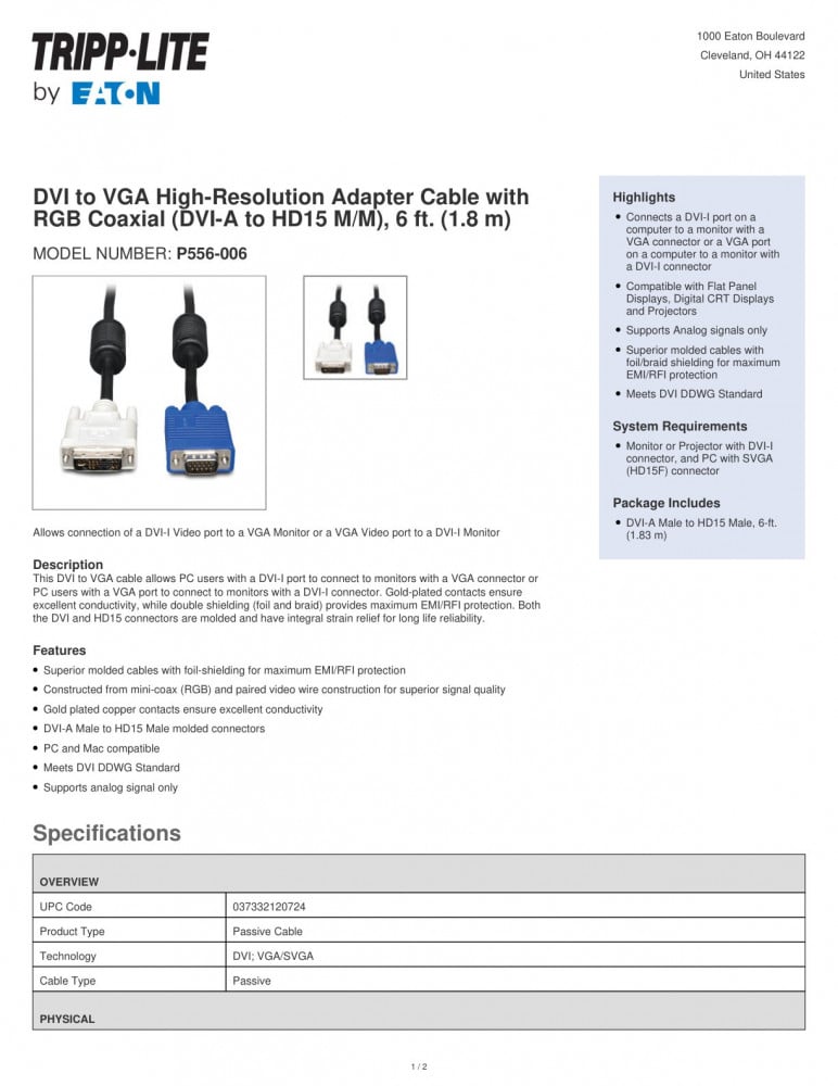 EATON P556-006 product documentation page 1