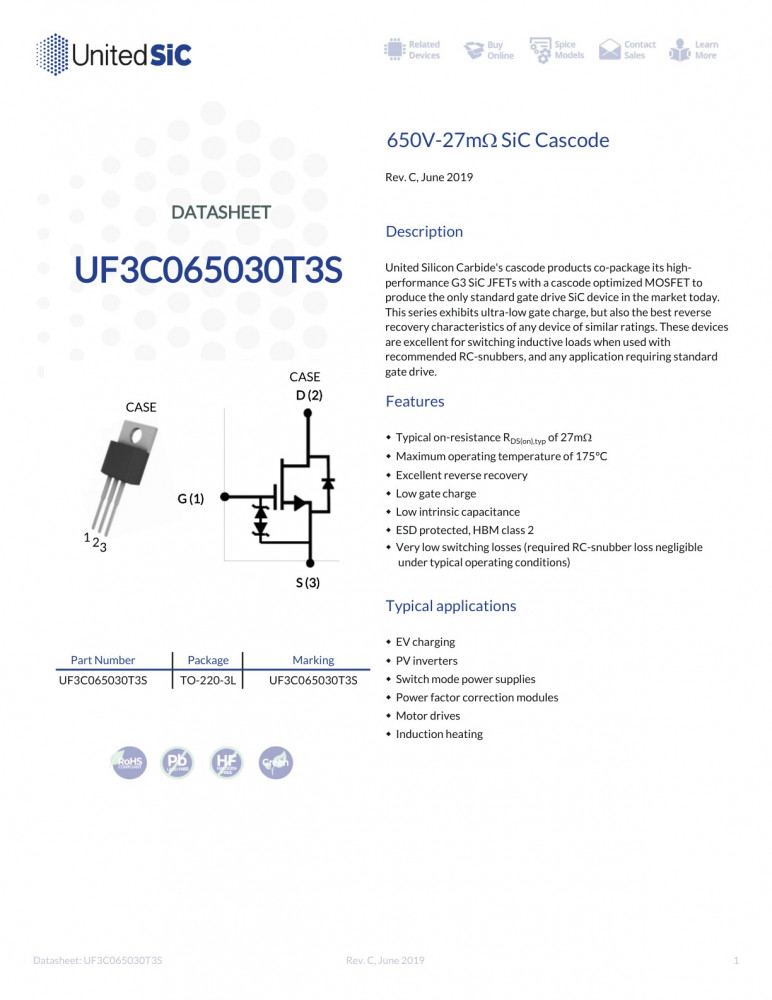 UF3C065030T3S datasheet page 1