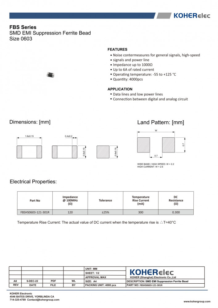 FBSHS0603-121-301R datasheet page 1