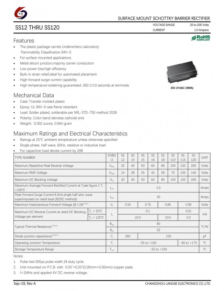 LangJie SS16 datasheet page 1