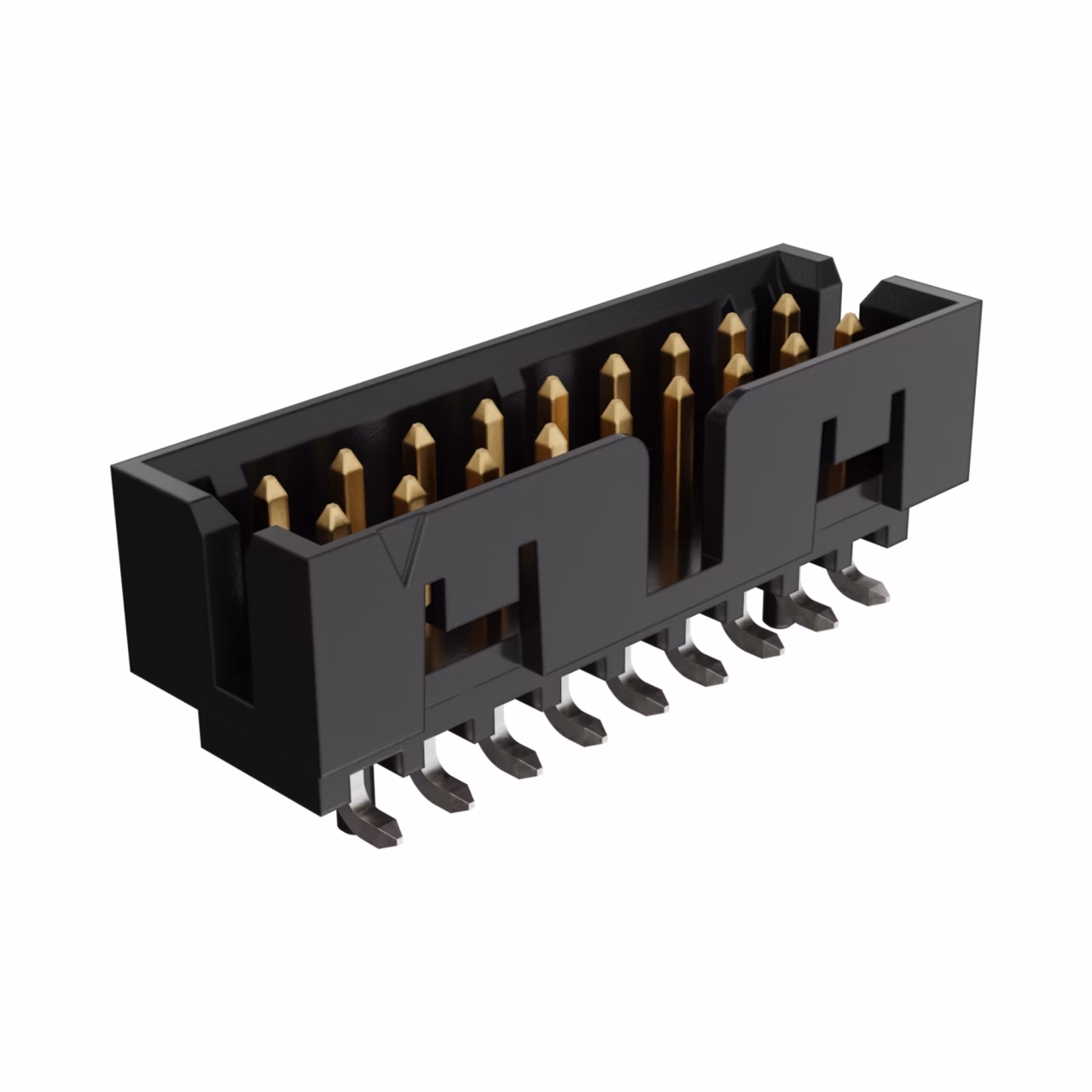 2.00mm Pitch, Milli-Grid PCB Header, Dual Row, Vertical, Surface Mount, Shrouded, 14 Circuits, 0.38µm Gold (Au) Plating, Dual Side Slots, Dual Friction Locks, Center Polarization, with Pegs, Tape and Reel
