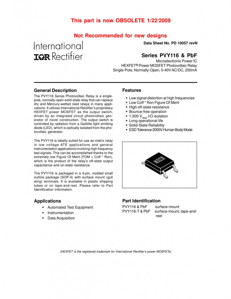 PVY116-TPBF datasheet page 1