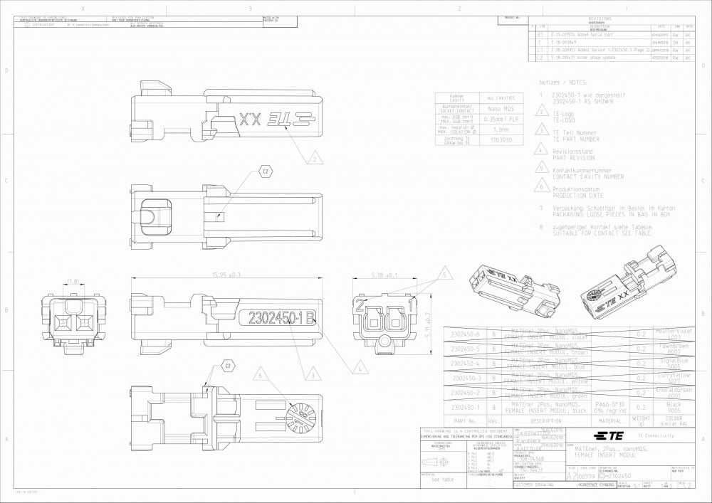 TE Connectivity 2302450-1 technical drawing page 1