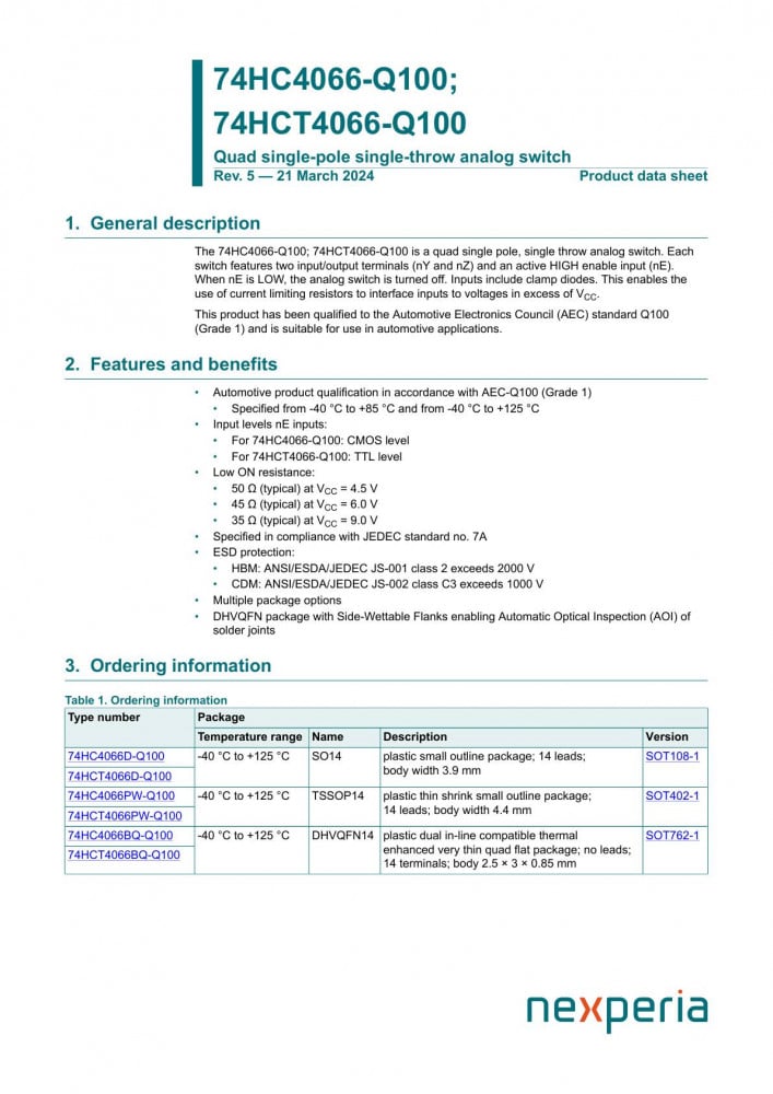 74HC4066BQ-Q100 datasheet page 1