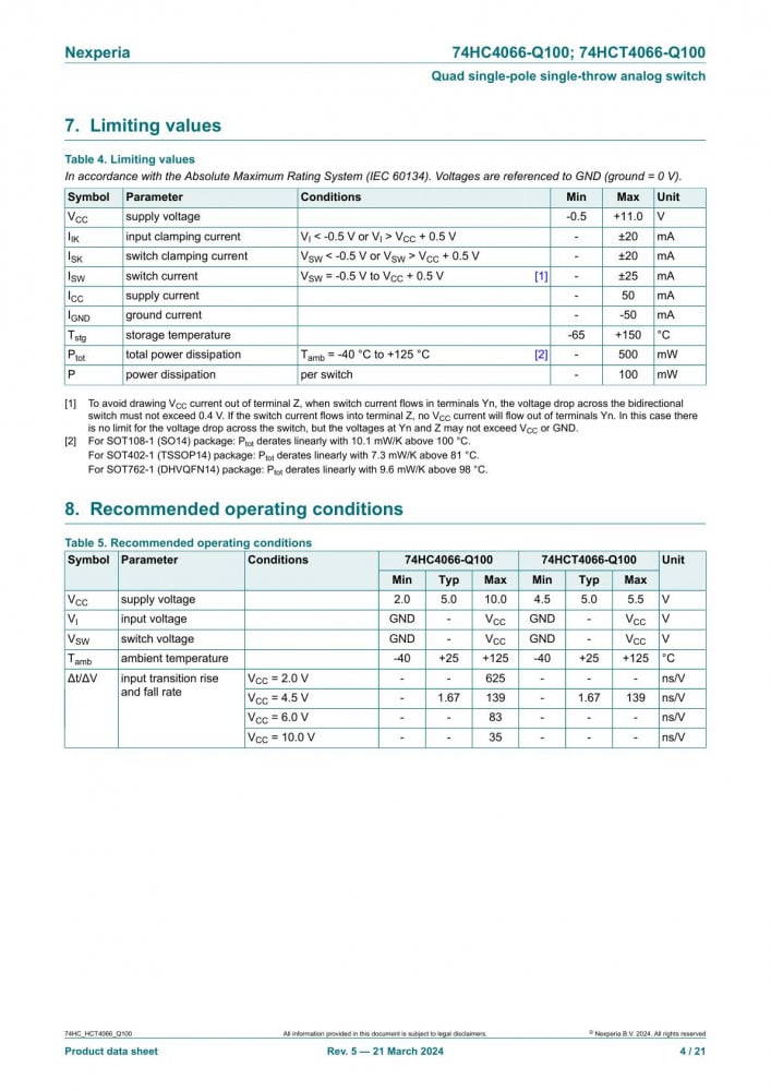 74HC4066BQ-Q100 datasheet page 4