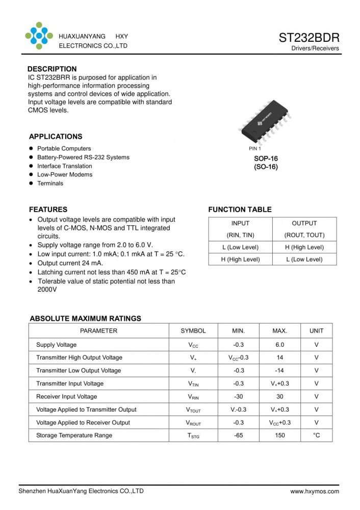 ST232BDR-HXY datasheet page 1
