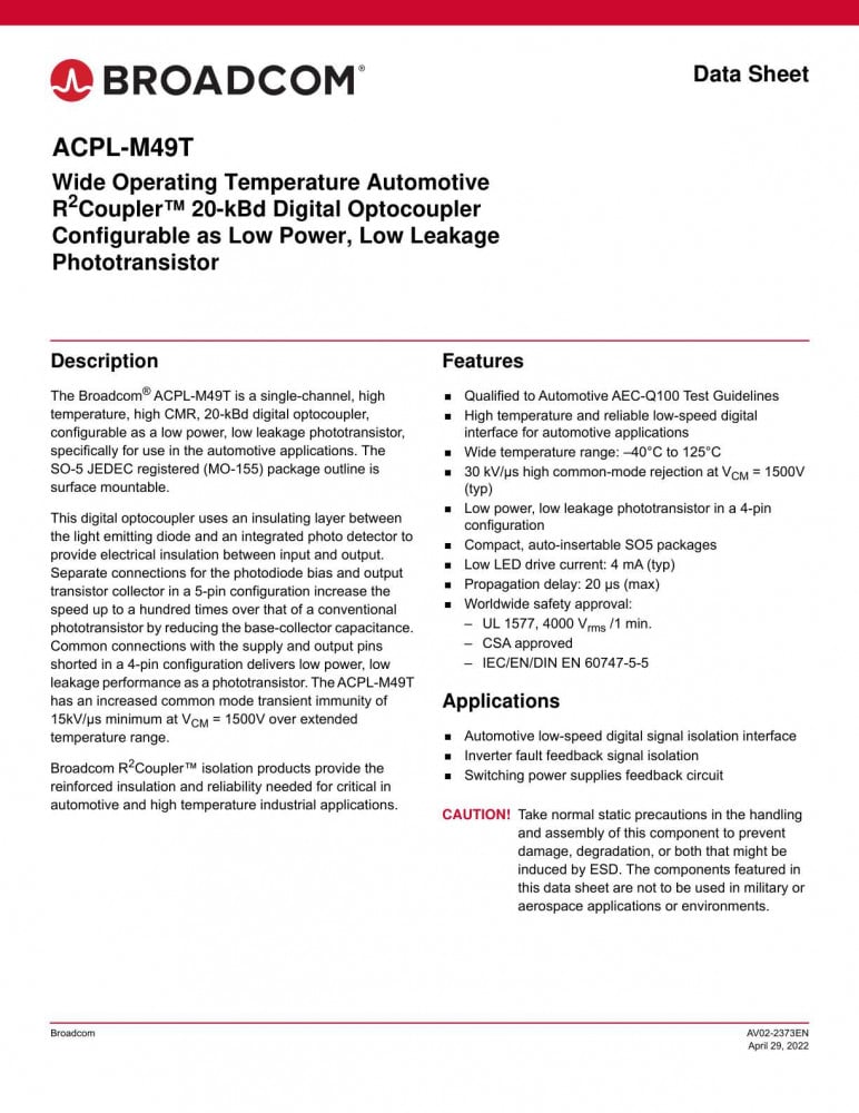 ACPL-M49T datasheet page 1