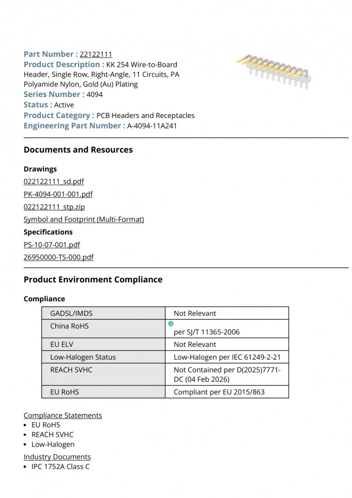MOLEX 22122111 technical document preview, page 1