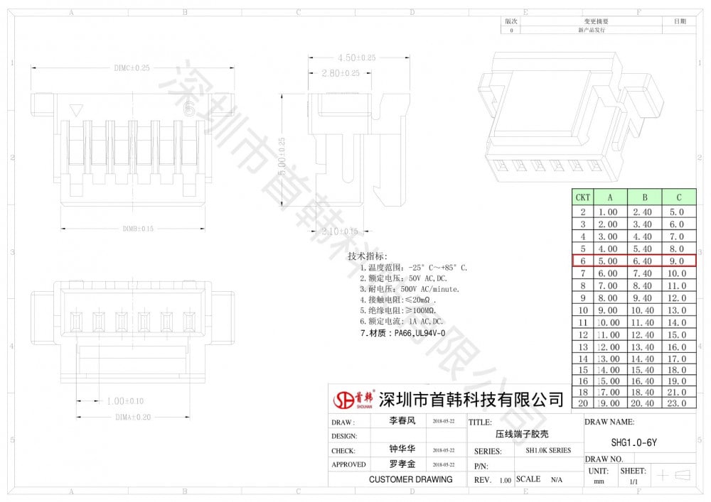 SHG1.0-6Y specification page 1