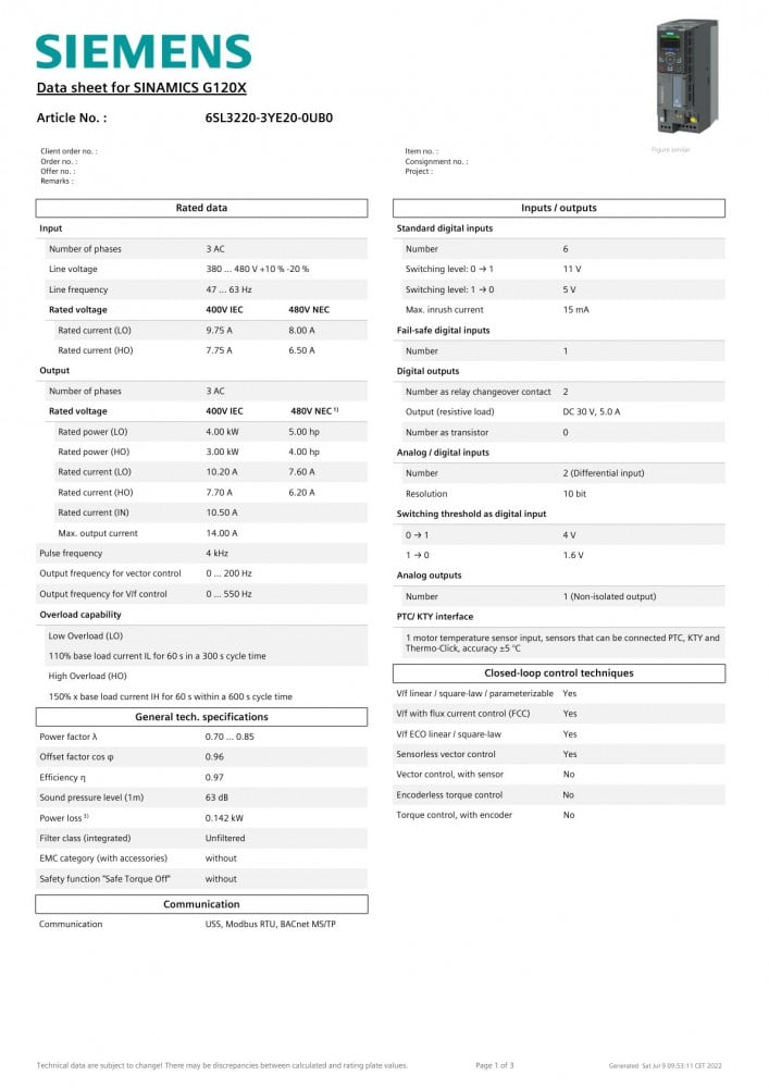 6SL32203YE200UB0 datasheet page 1
