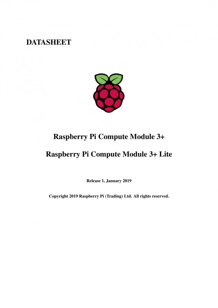 Raspberry Pi Compute Module 3+ datasheet page 1