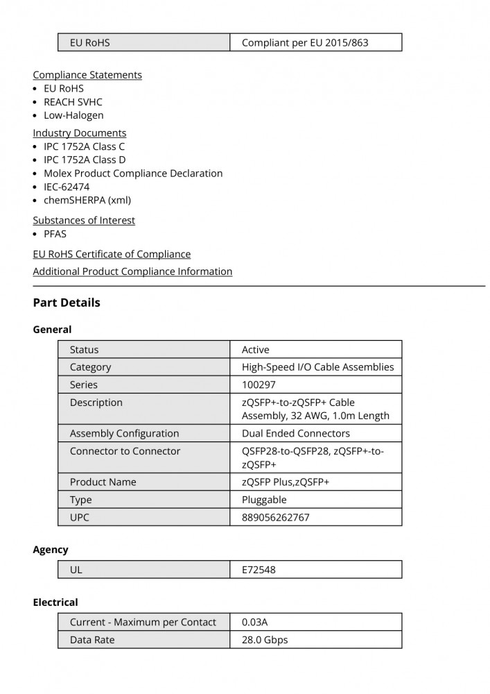 MOLEX 100297 series cable assembly drawing, page 2