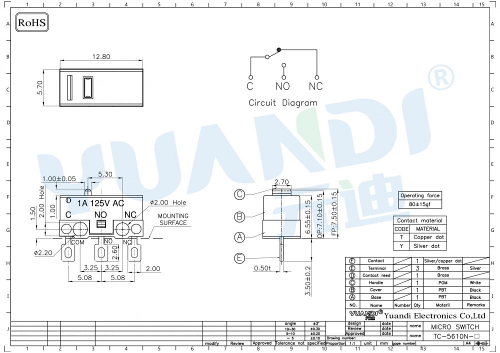 Yuandi TC-5610N-T technical document page