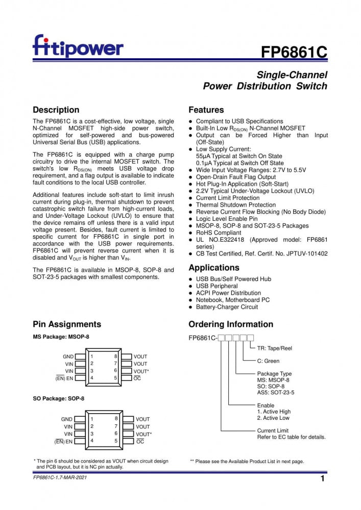 FP6861C datasheet page 1