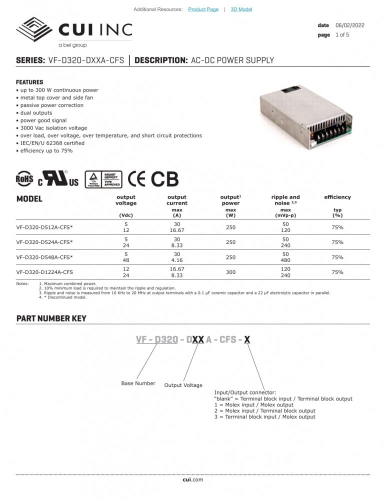 VF-D320-D524A-CFS datasheet page 1