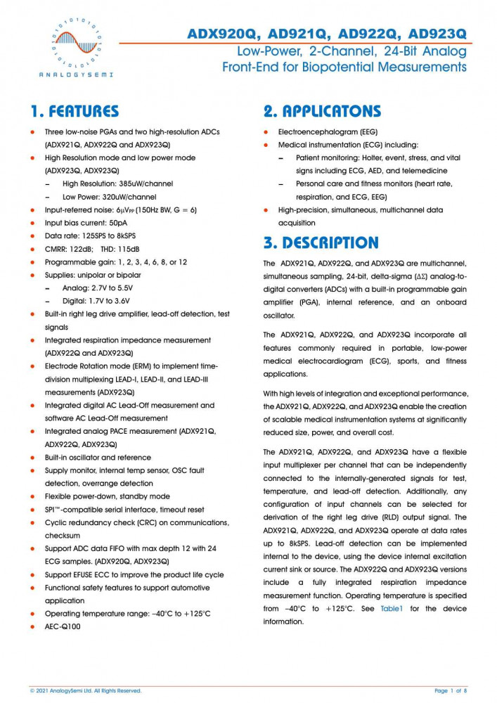 ADX922Q datasheet page 1