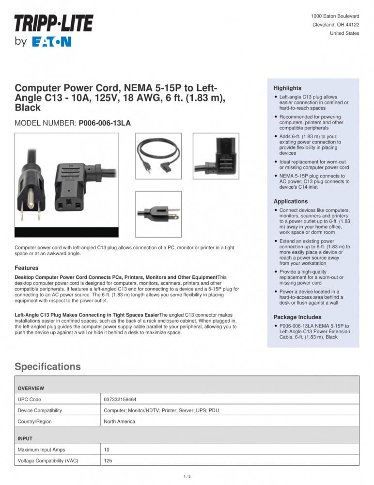 P006-006-13LA technical document page 1