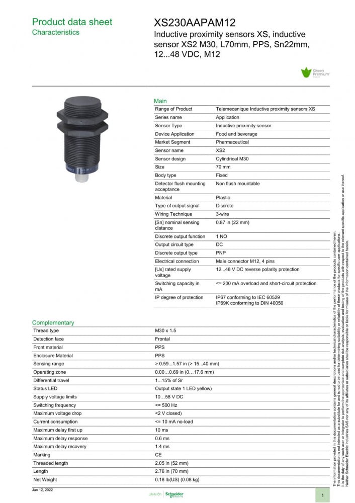 XS230AAPAM12 technical document page 1