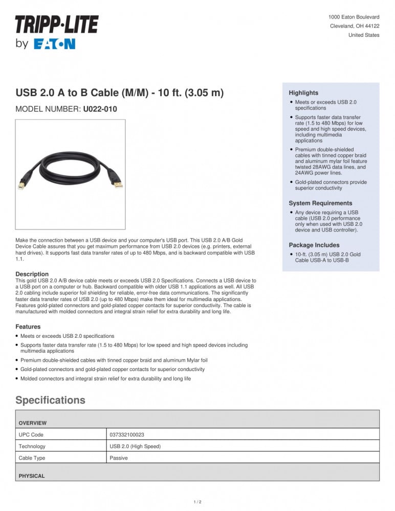 U022-010 technical document page 1