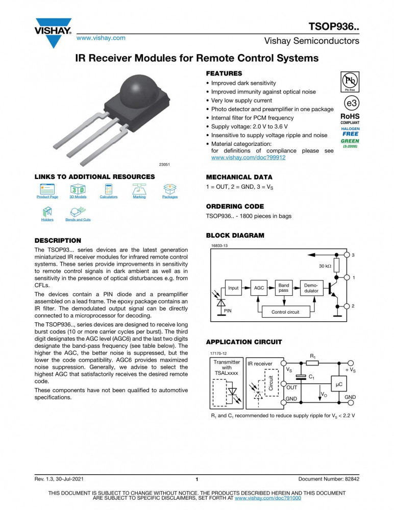 TSOP93656 datasheet page 1