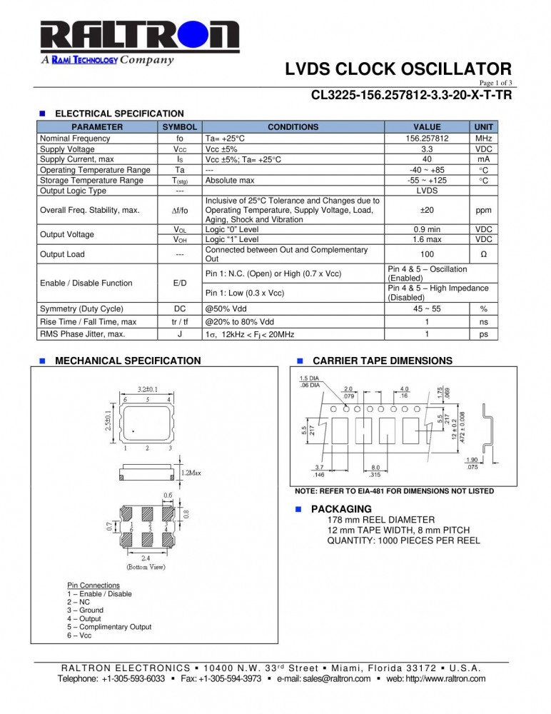 CL3225 product specification page 1