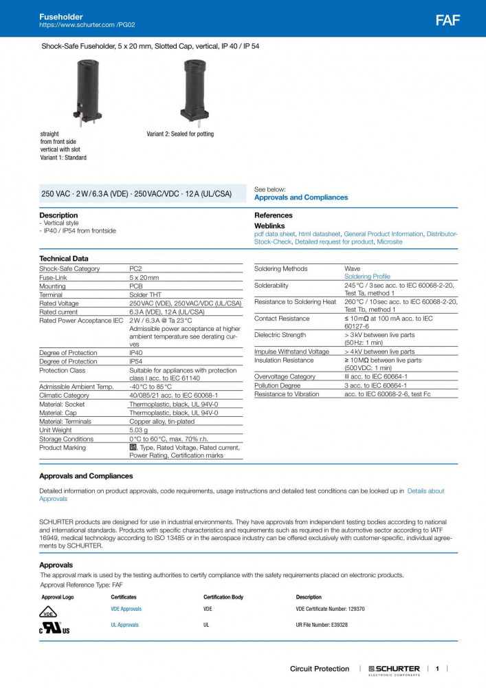 SCHURTER 0031.3703 technical document page 1