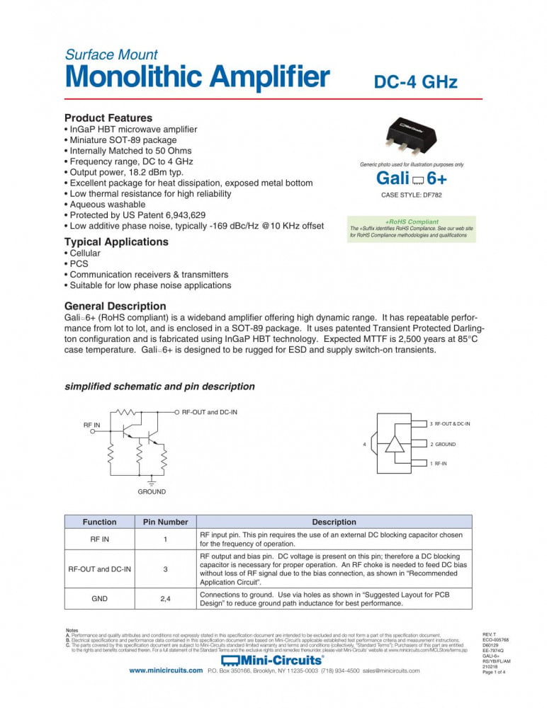 GALI-6+ datasheet page 1