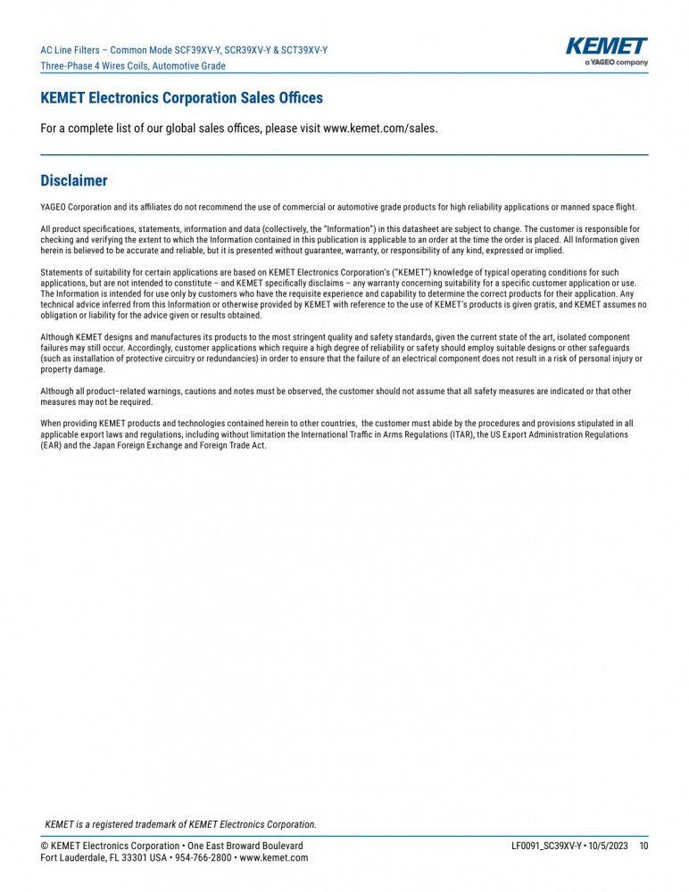 KEMET SCT39XV-Y datasheet page 10