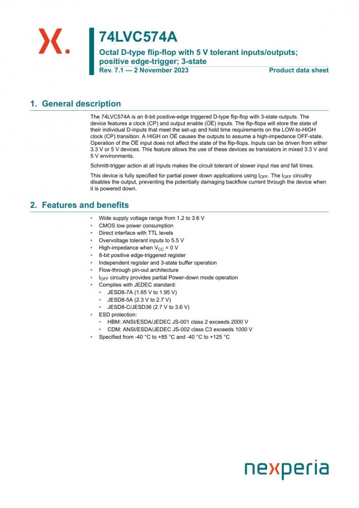 74LVC574AD,118 datasheet page 1