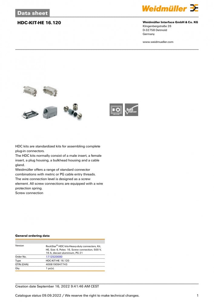 WEIDMULLER 1712520000 technical document page 1