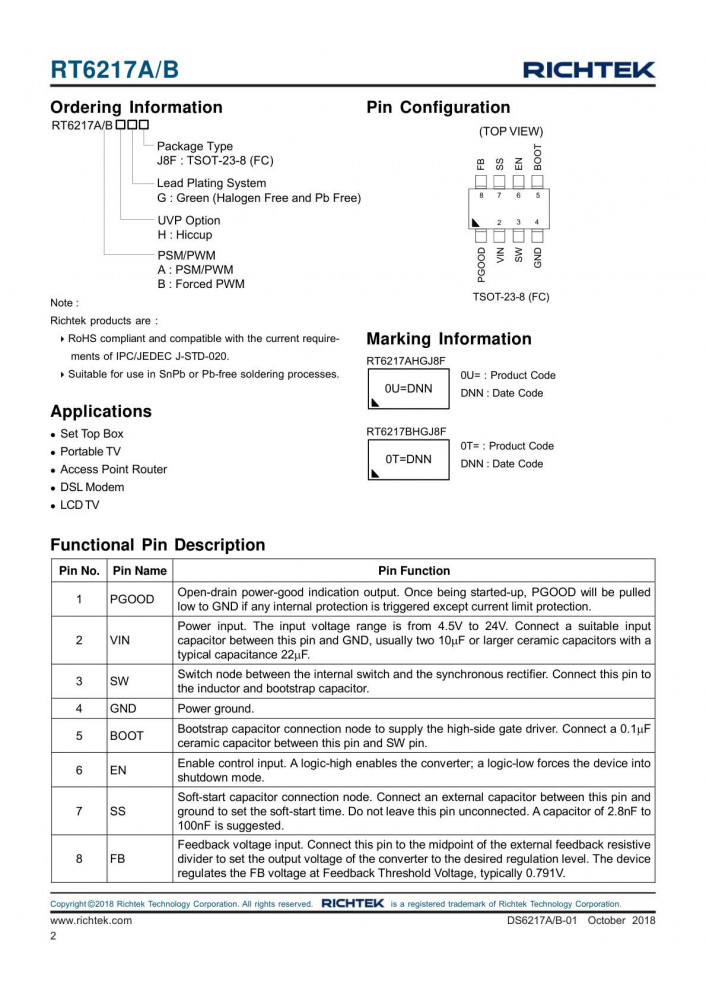 RT6217AHGJ8F datasheet page 2