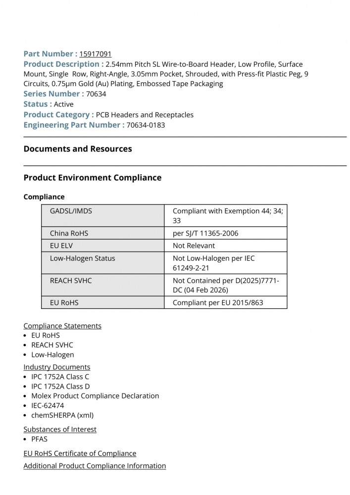 MOLEX SL product specification page 1