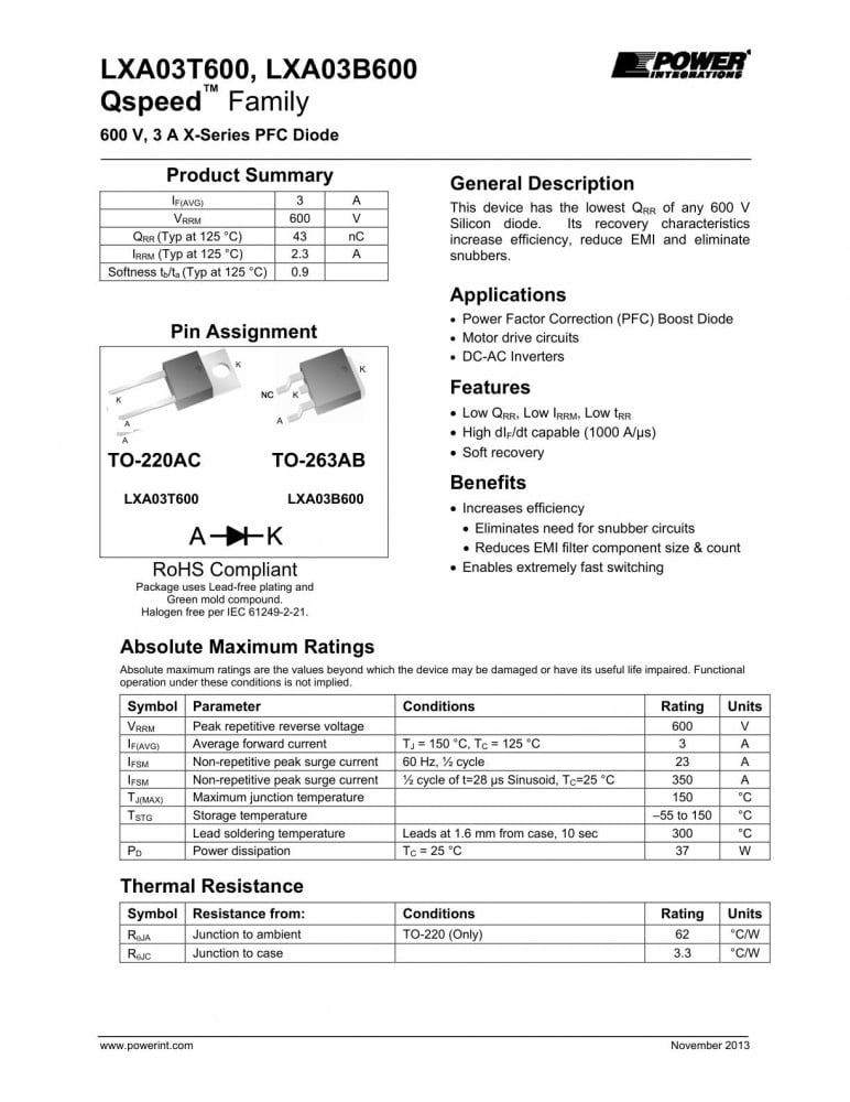 LXA03T600 datasheet page 1