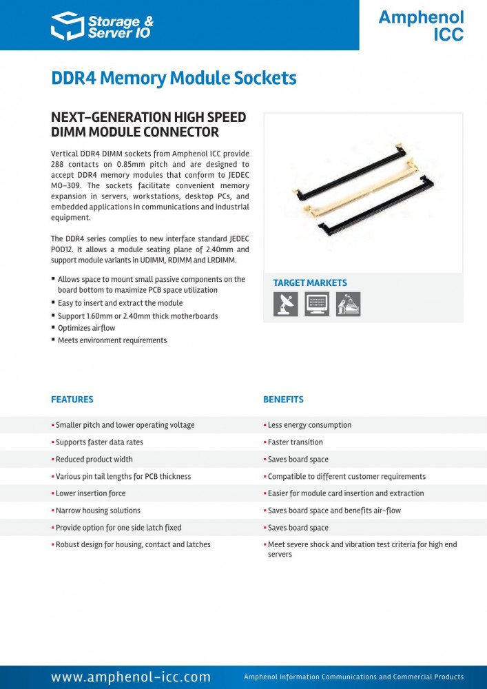 Amphenol DDR4 DIMM socket document page 1