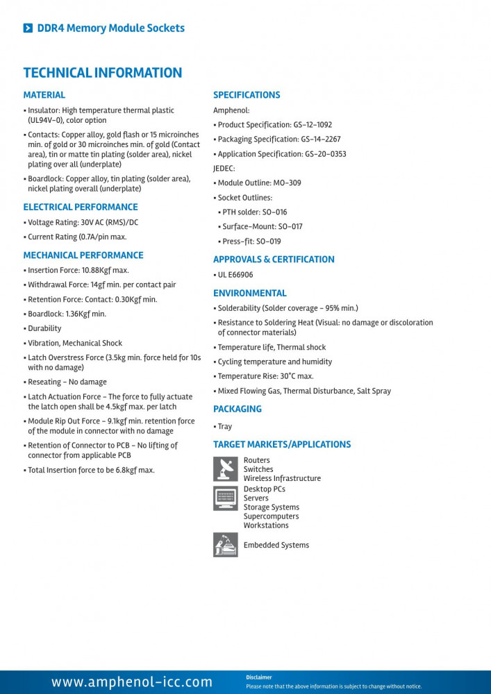 Amphenol DDR4 DIMM socket document page 2