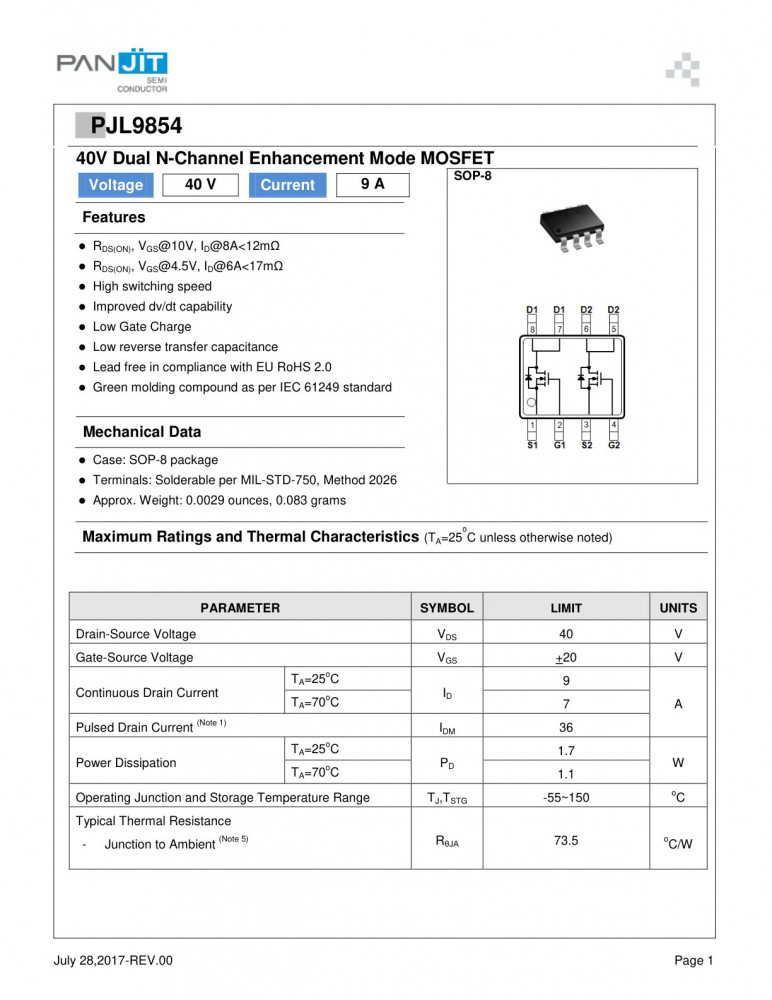 PJL9854 datasheet page 1