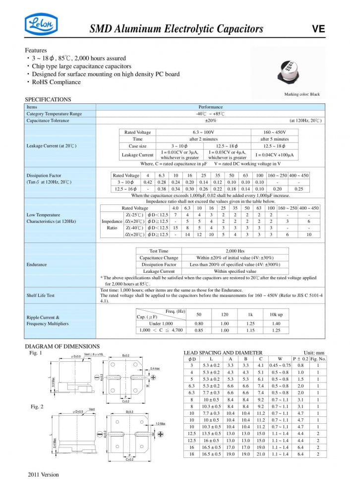 Lelon VE series datasheet page 1