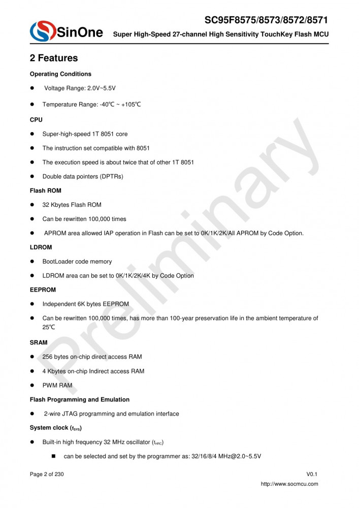 SC95F8572 datasheet preview, page 2