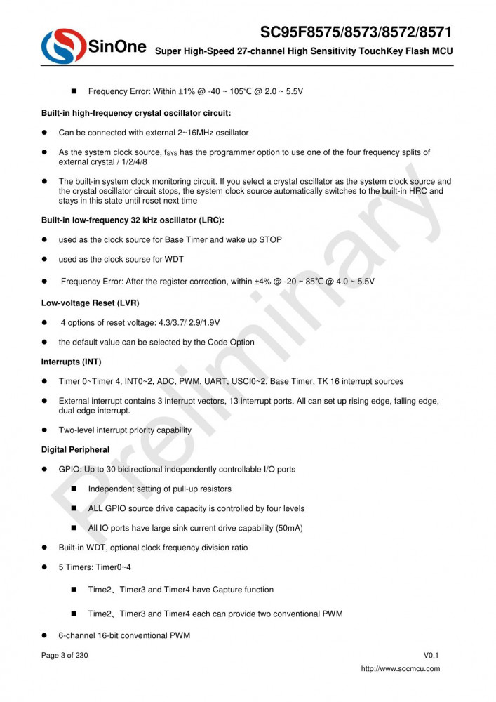SC95F8572 datasheet preview, page 3