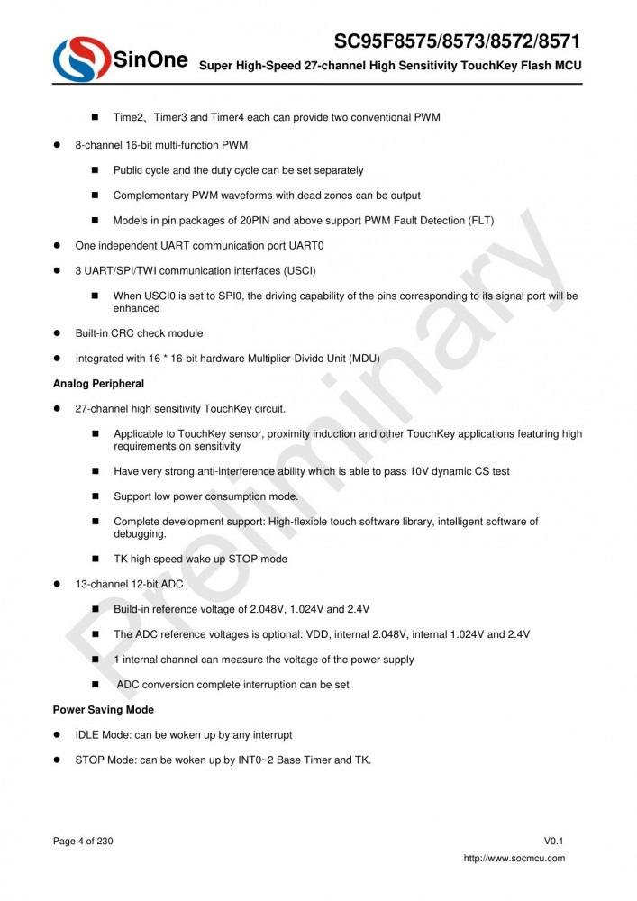 SC95F8572 datasheet preview, page 4